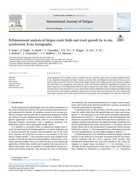 PDF Dimensional Analysis Of Fatigue Crack Fields And Crack Growth By In Situ Synchrotron X