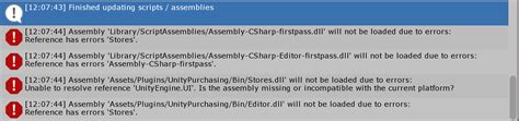 cannot import iap assembly assets plugins unitypurchasing bin stores dll will not be loaded