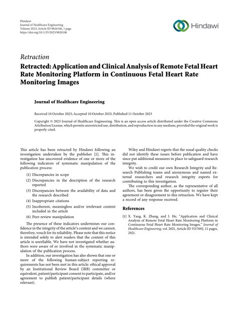 Pdf Retracted Application And Clinical Analysis Of Remote Fetal Heart Rate Monitoring