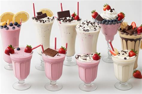 Premium Photo Photo Assortment Of Milkshake Glasses With Fruits And