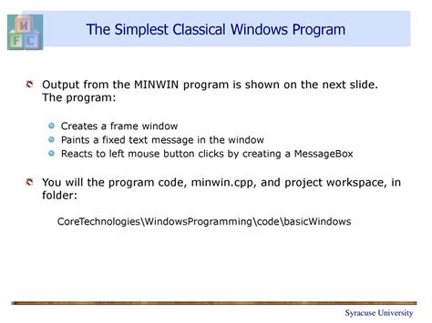 Introduction To Windows Programming With Microsoft Framework Classes MFC Jim Fawcett Summer