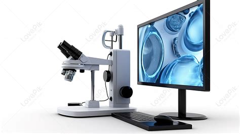 흰색 배경에 3d 렌더링된 현미경 또는 광학 기기 고품질 빈 모니터 배경 의료 실험실 배경 모니터 배경 실험실 현미경 배경 이미지 Hd 의료 실험실 모니터