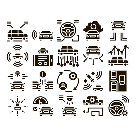 Smart Car Technology Glyph Set Vector 17493900 Vector Art At Vecteezy