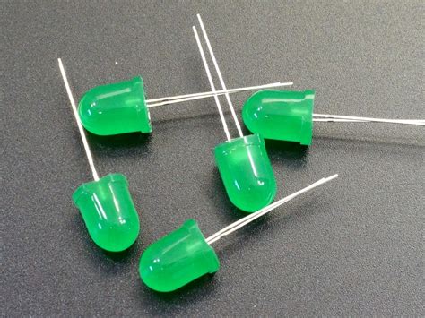 Led Green 10mm Diffused General Purpose 5 Pack Protosupplies
