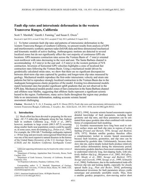 Pdf Fault Slip Rates And Interseismic Deformation In The Western Transverse Ranges California