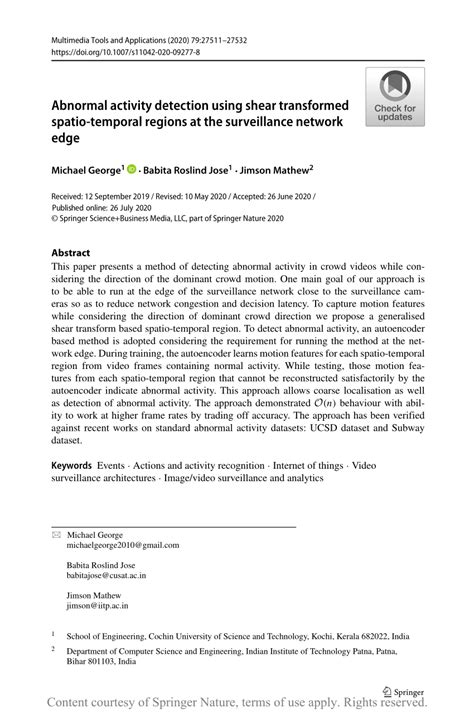 Abnormal Activity Detection Using Shear Transformed Spatio Temporal