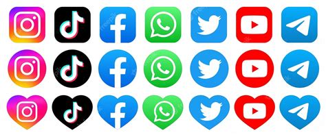 Premium Vector | Instagram tiktok facebook whatsapp twitter youtube telegram and skype app icons