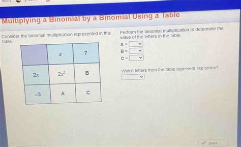 Solved Multiplying A Binomial By A Binomial Using A Table Consider The