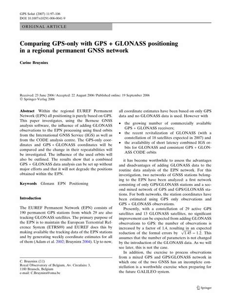 Pdf Comparing Gps Only With Gps Glonass Positioning In A Regional