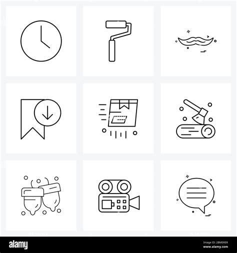 Isolated Symbols Set Of 9 Simple Line Icons Of Fast Down Facial