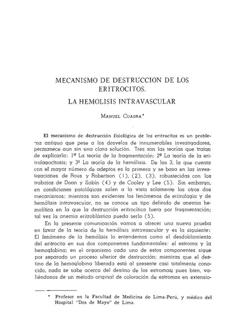 Pdf Mecanismo De Destrucción De Los Eritrocitos La Hemolisis