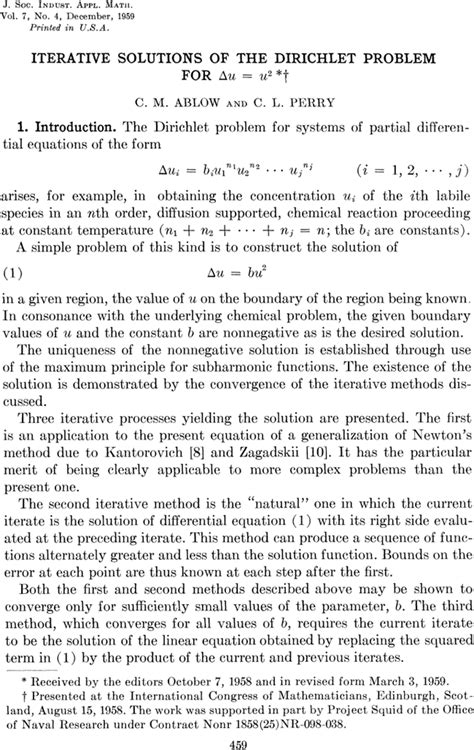 Iterative Solutions Of The Dirichlet Problem For Delta U U2 Siam Journal On Applied