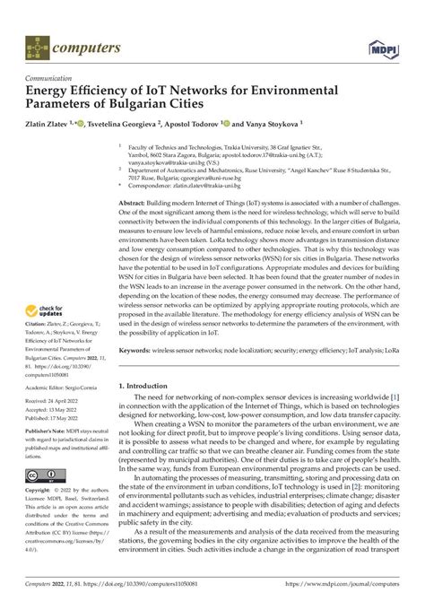 Energy Efficiency Of Iot Networks For Environmental Parameters Of