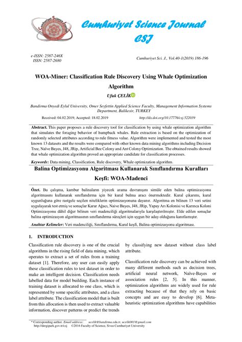 Pdf Woa Miner Classification Rule Discovery Using Whale Optimization