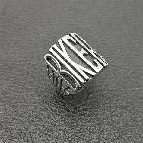 Locomotive Motorcycle Biker Letter 14k White Gold Mens Rings Punk Hip