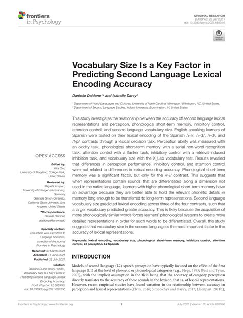 Pdf Vocabulary Size Is A Key Factor In Predicting Second Language