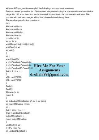 Write An MPI Program To Accomplish The Following For A Numbe Pdf