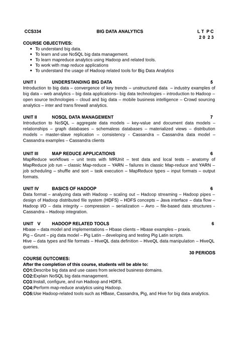 Btechit Elective Syllabus Big Data Analytics Ccs334 Ccs334 Big Data