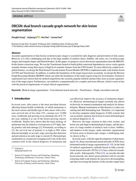 dbcgn dual branch cascade graph network for skin lesion segmentation request pdf
