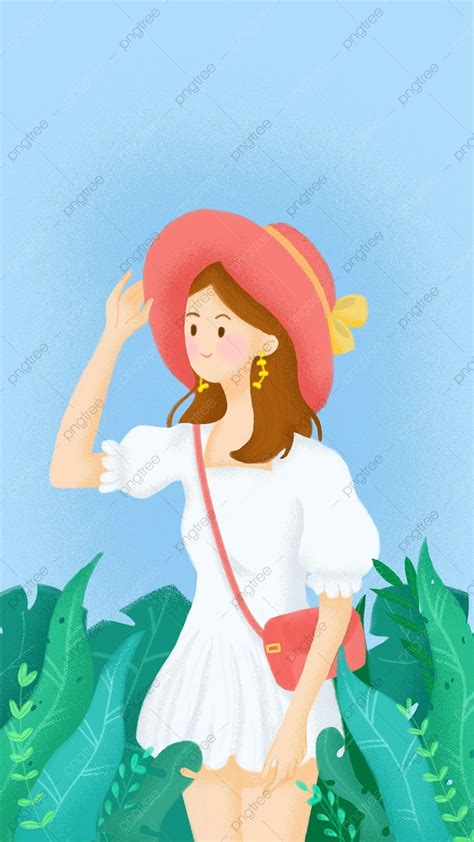 여름 싱그러운 소녀 일러스트 소음 녹색 식물 삽화 여름 포스터 신선한 일러스트 Pngtree 로열티 무료
