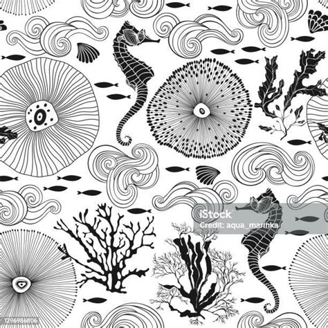 바다 해양 테마의 추상적 인 매끄러운 패턴 벡터 디자인 템플릿 벽지 포장 직물 및 직물에 적합합니다 해양 생물에 대한 스톡 벡터