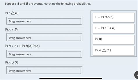 Solved Suppose A And B Are Events Match Up The Following Chegg Com