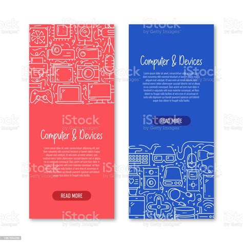컴퓨터 및 장치 관련 개체 및 요소 손으로 그린 벡터 낙서 일러스트 레이션 컬렉션 컴퓨터 및 장치 개체가 다른 배너 템플릿 0명에 대한 스톡 벡터 아트 및 기타 이미지