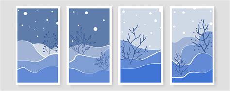 4 개의 추상 적 미학 중반 세기 현대 풍경 현대 풍경 현대 보헤 포스터 표지 템플릿의 세트 아트 프린트 엽서 벽지 벽예술에 대한 최소한의 자연 일러스트레이션 0명에 대한