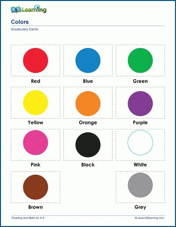 Color Words Vocabulary Cards K Learning Worksheets Library