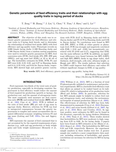 Pdf Genetic Parameters Of Feed Efficiency Traits And Their Relationships With Egg Quality