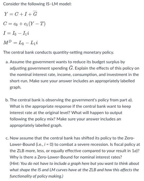 Solved Consider The Following IS LM Model Chegg