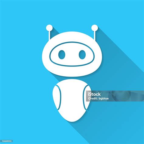 봇 로봇 파란색 배경에 아이콘 긴 그림자가 있는 평면 디자인 3차원 형태에 대한 스톡 벡터 아트 및 기타 이미지 3차원 형태 Brand Name Online