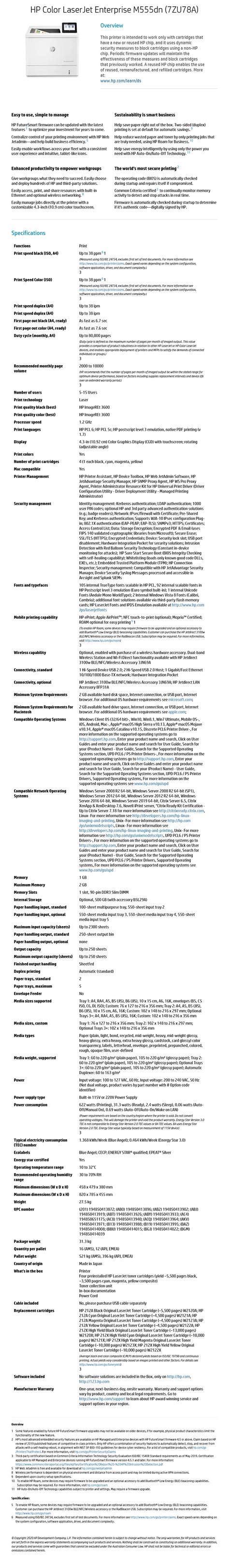 Hp Laserjet Enterprise M555dn A4 Colour Laser Printer 7zu78a Mwave