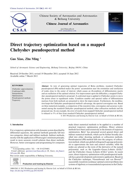 Pdf Direct Trajectory Optimization Based On A Mapped Chebyshev
