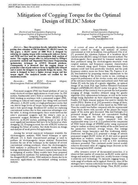 Mitigation Of Cogging Torque For The Optimal Design Of Bldc Motor