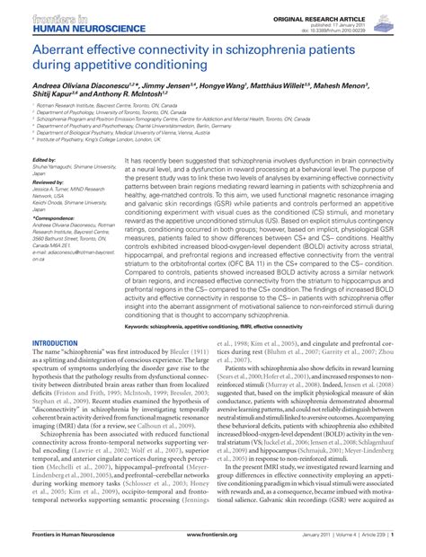 Pdf Aberrant Effective Connectivity In Schizophrenia Patients During