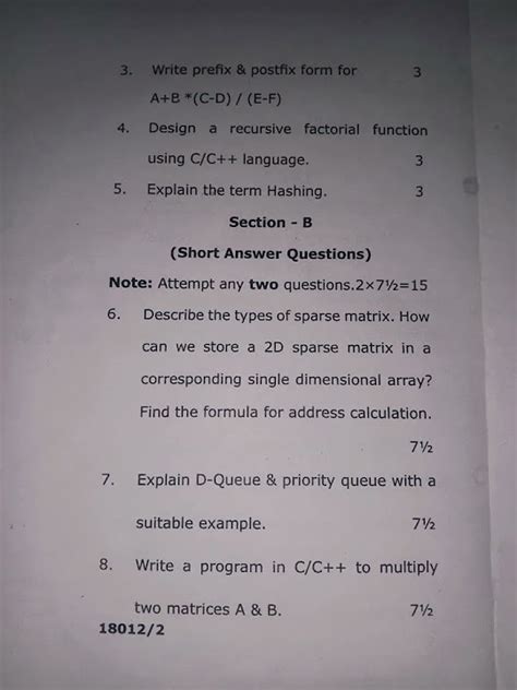Previous year question paper BCA sem 3 Data structure using C and C++ 2020 - YouTube