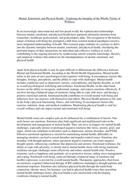 pdf mental emotional and physical health exploring the interplay of the wholly trinity of