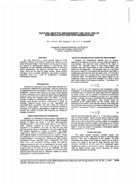 Feature Adaptive Enhancement And Analysis Of High Resolution Digitized Mammograms Ieee