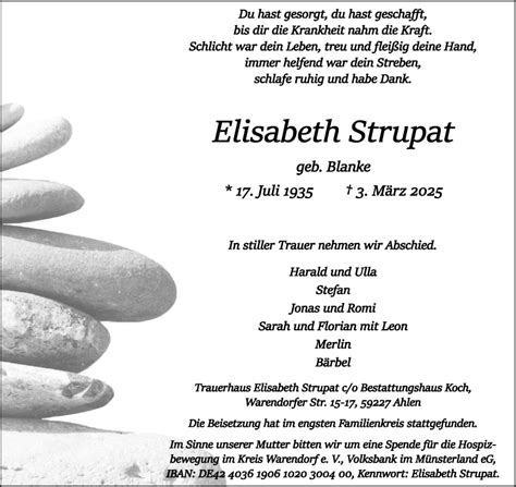 Traueranzeigen Von Elisabeth Strupat Trauer Ms