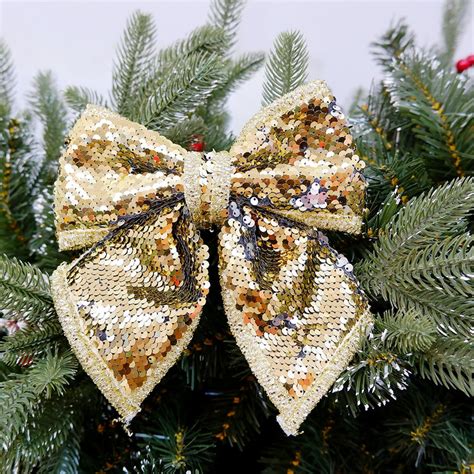 Голямо червено злато блестяща коледна панделка лък коледна елха украса ръчно изработен