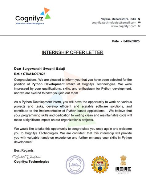 Internship Pythondevelopment Cognifyztechnologies Programming Swapnil Suryawanshi
