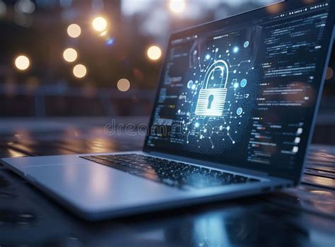 A Laptop Displaying A Vibrant Lock Icon Symbolizing Cybersecurity Amidst A Backdrop Of Blurred