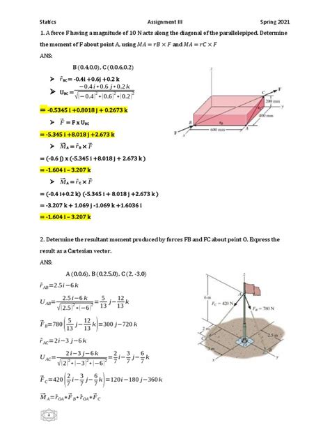 Statics Assignment Iii Pdf Euclidean Vector Algebra