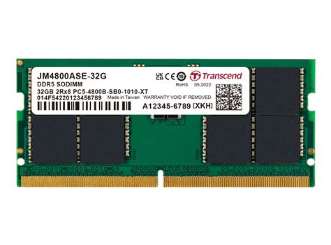 32GB Transcend JetRam DDR5 4800MHz SO DIMM Laptop Memory Module CL40 1 1V