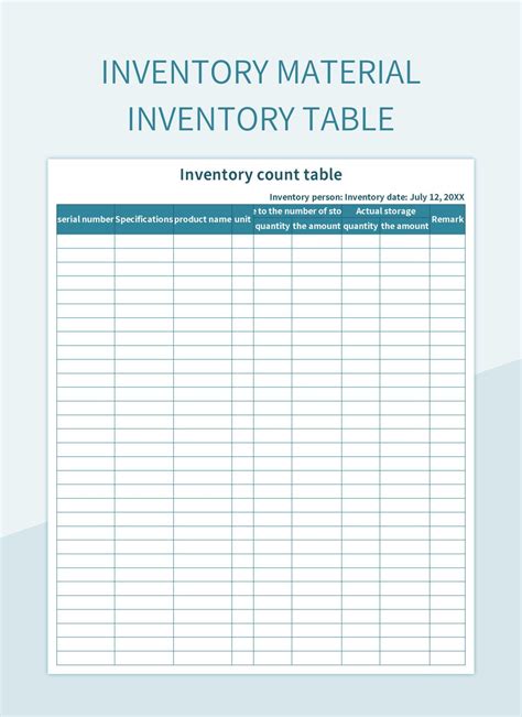 Free Inventory Material Inventory Table Templates For Google Sheets And Microsoft Excel Slidesdocs
