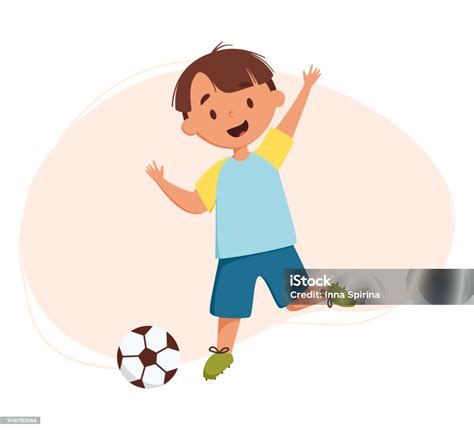 축구 벡터 일러스트 레이 션을하는 귀여운 소년 일상 일정 추상적 인 배경에 대한 삽화 가정 생활에 대한 스톡 벡터 아트 및 기타