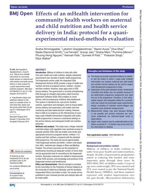 Pdf Open Access Protocol Effects Of An Mhealth Intervention · Development Scheme Icds