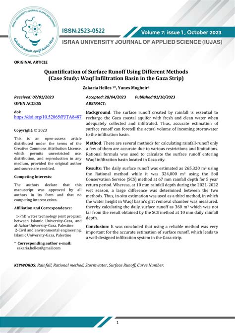 Pdf Quantification Of Surface Runoff Using Different Methods Case