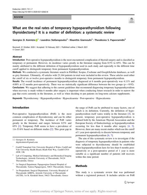 What Are The Real Rates Of Temporary Hypoparathyroidism Following Thyroidectomy It Is A Matter